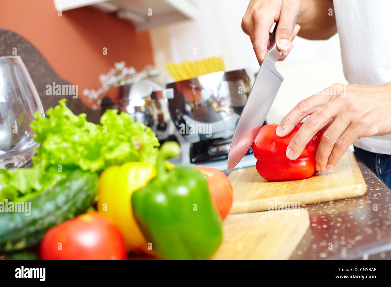 Close-up of a male cutting vegetable Stock Photo - Alamy