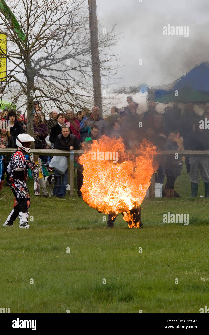 A Motorcycle fire stunt team display at a county Fair in england UK ...