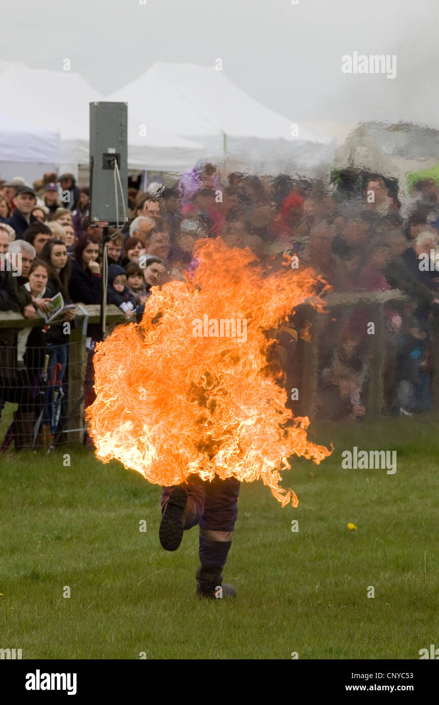 A Motorcycle fire stunt team display at a county Fair in england UK ...