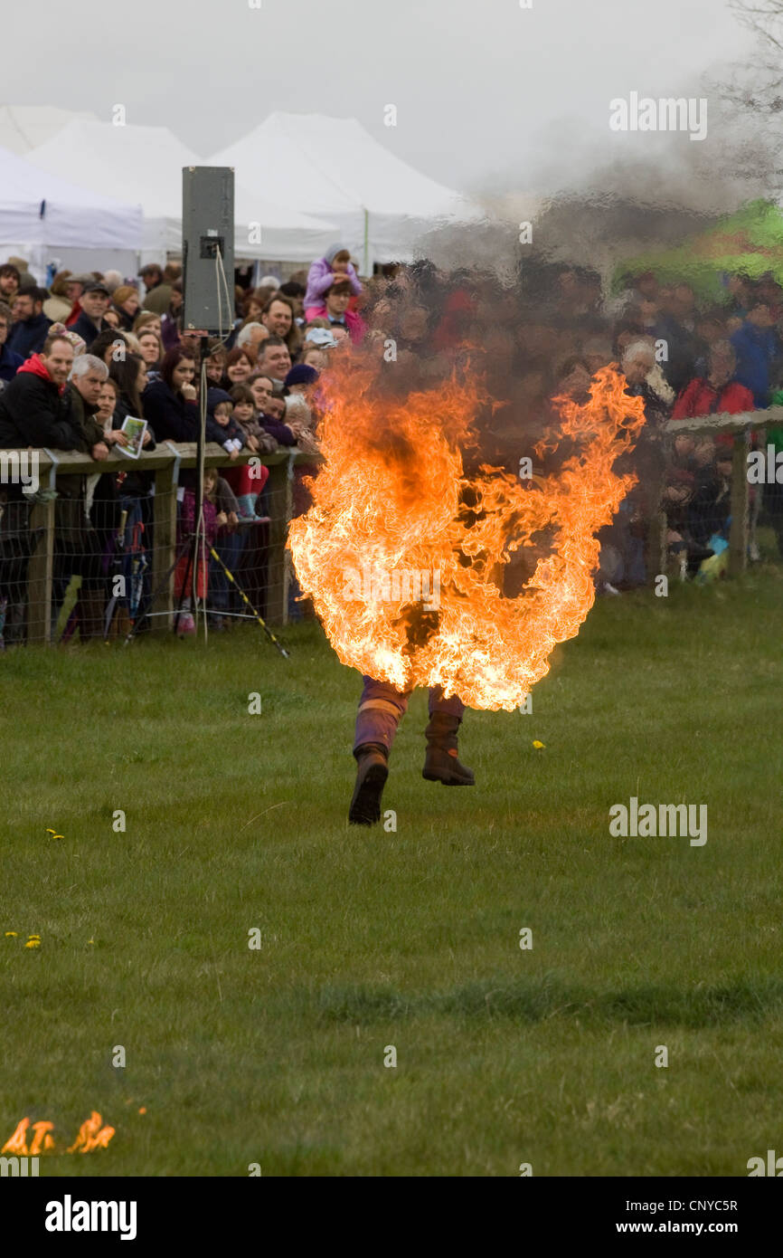A Motorcycle fire stunt team display at a county Fair in england UK ...