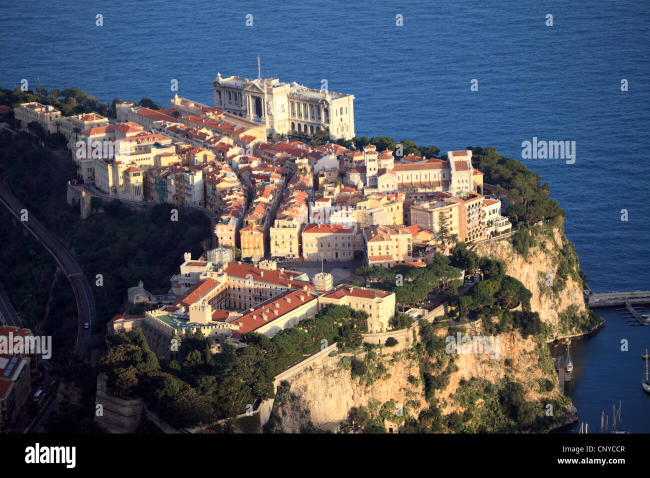 Overhead view of the Principality of Monaco and the Palace up to Le ...