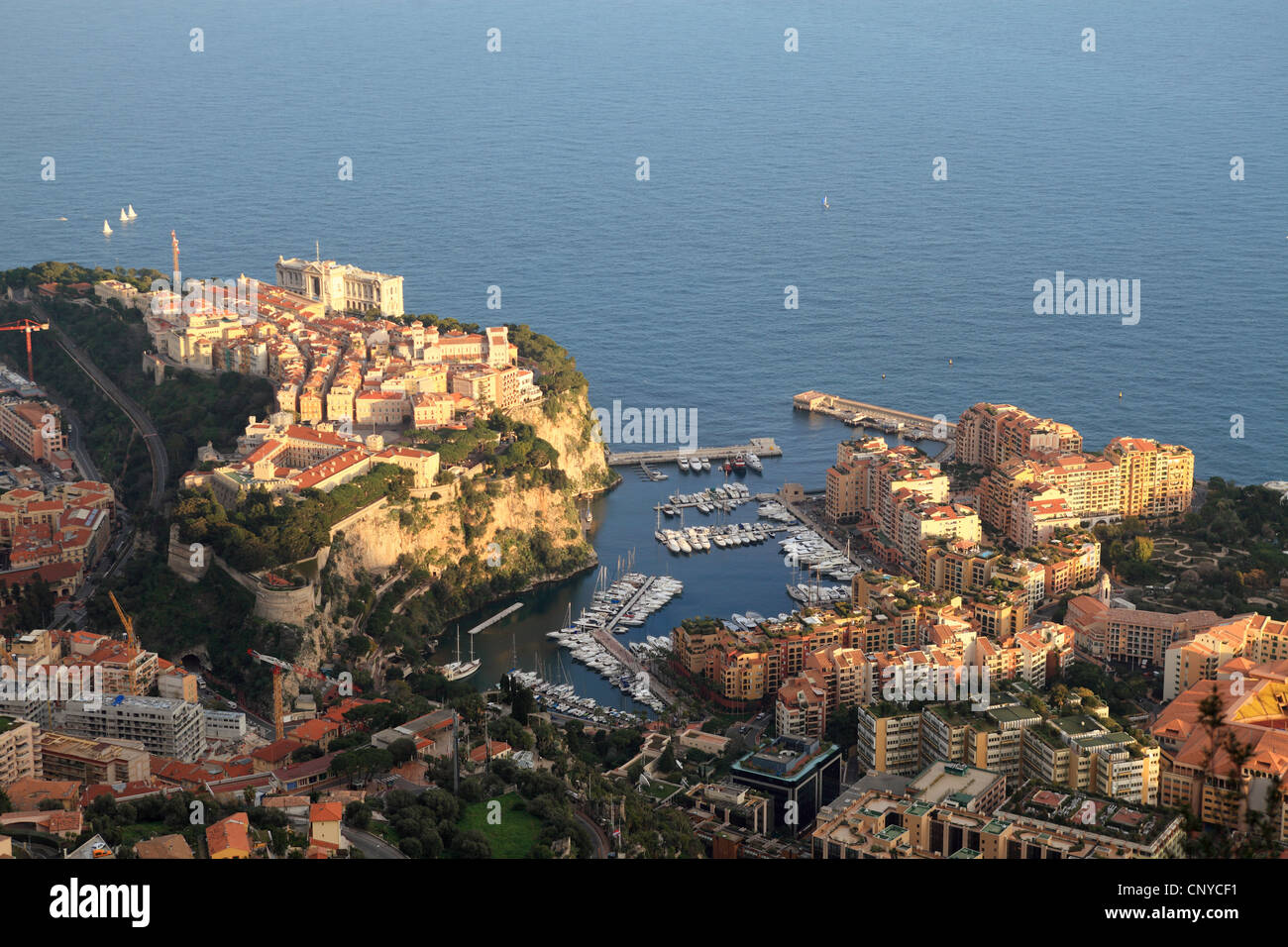 Overhead view of the Principality of Monaco and the Palace up to Le ...