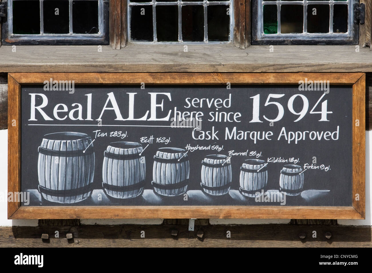 Pub Barrel sign on a blackboard with white chalk in Stratford Upon Avon ...