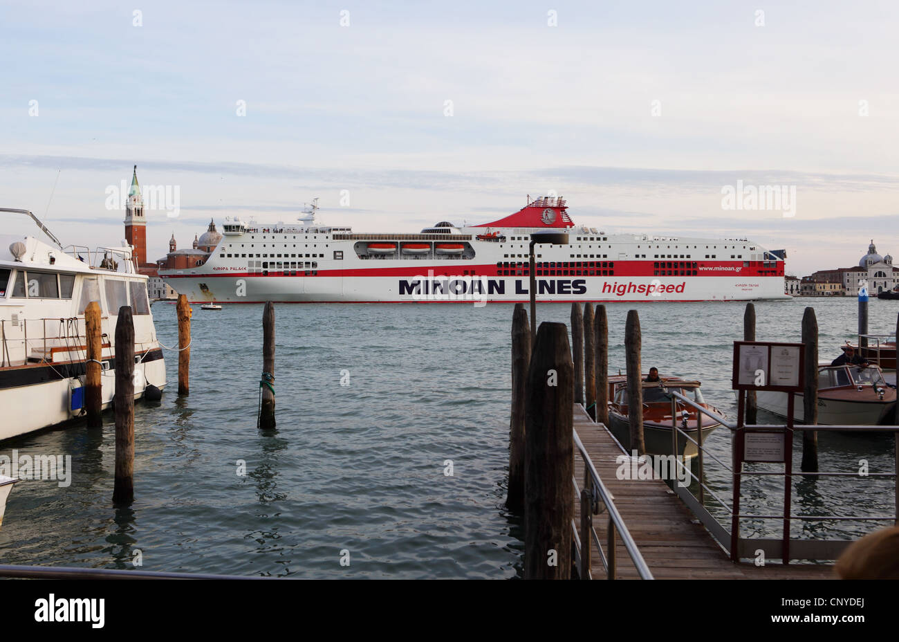 The giant ferry Europa Palace leaving Venice on its regular voyage to ...