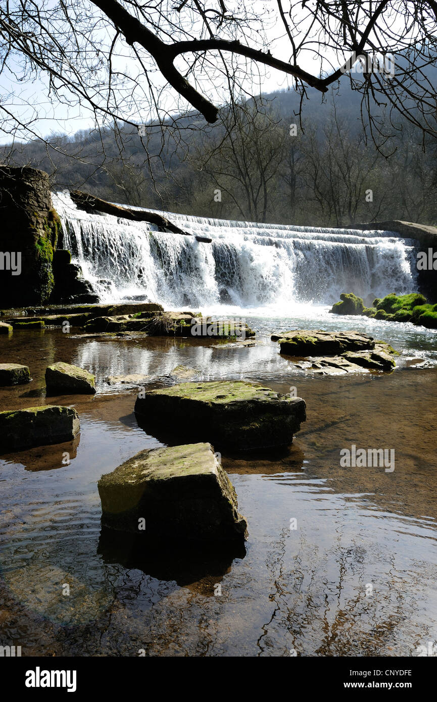Weir on the river wye a short walk from monsal head derbyshire england ...
