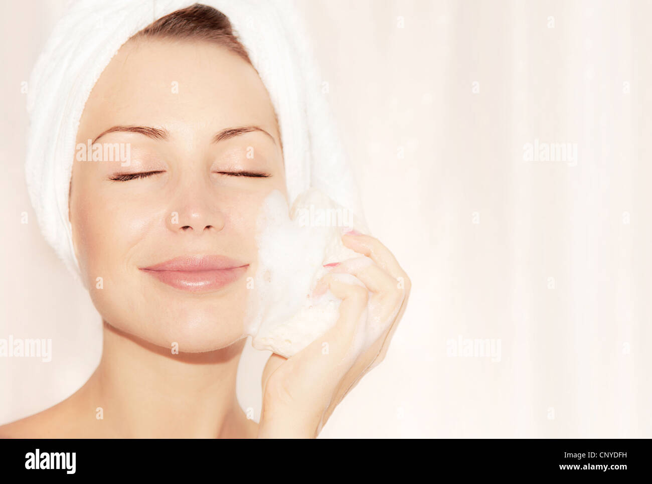 Healthy Happy Girl Taking Bath Beautiful Young Female Cleaning Face