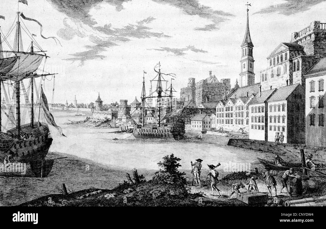 BOSTON waterfront about 1750 Stock Photo - Alamy