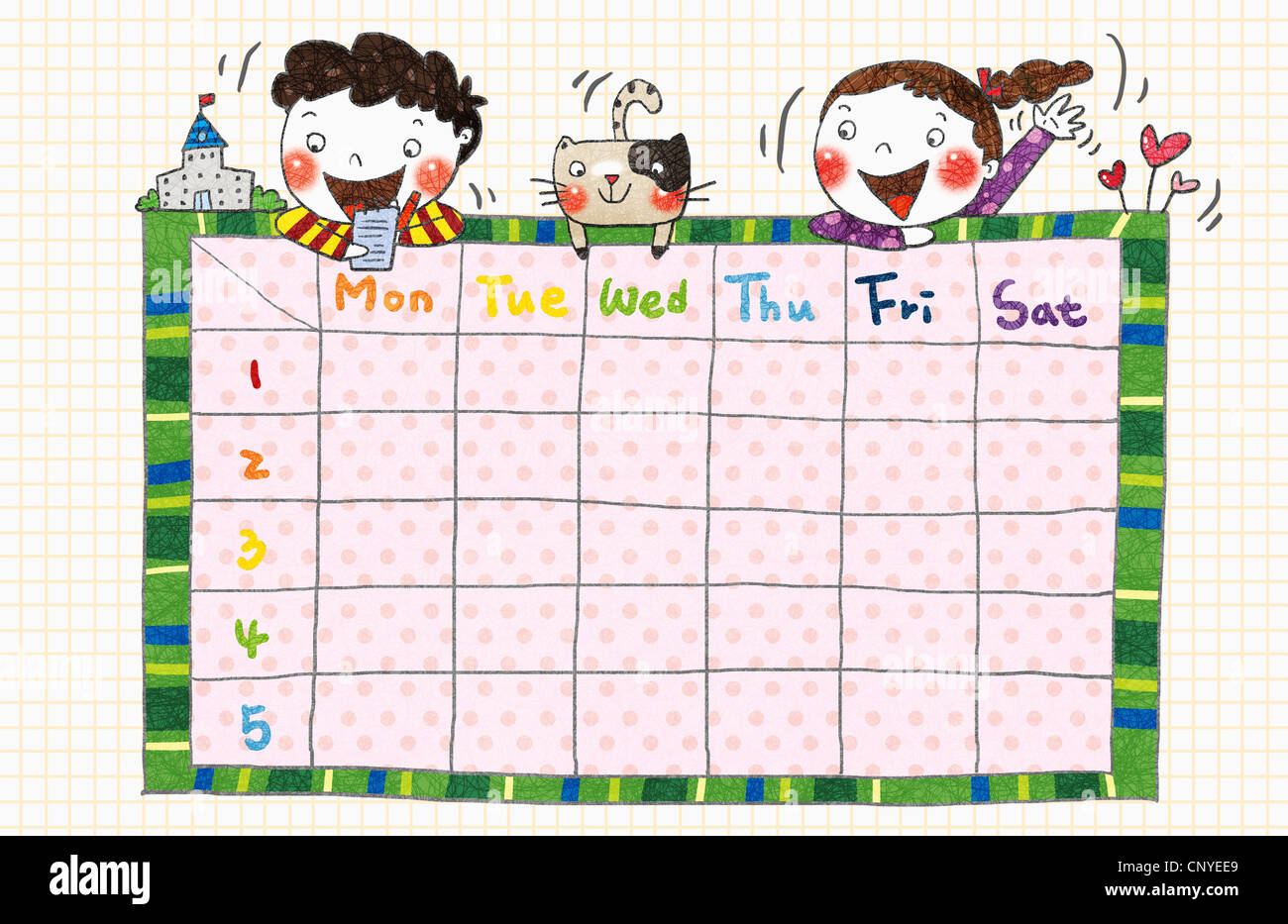 The children with time table Stock Photo - Alamy