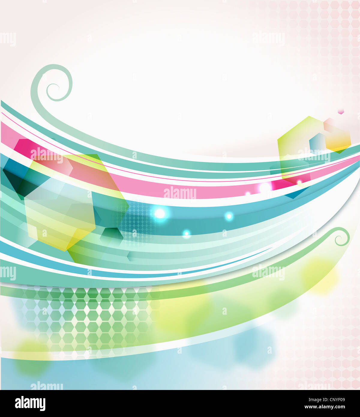 The blue, pink, green curved line with colorful hexagon Stock Photo - Alamy