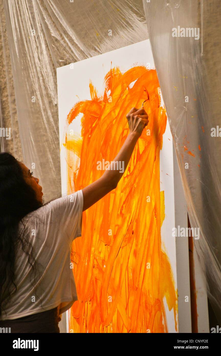 Performance art, painting in Dubai, United Arab Emirates Stock Photo ...