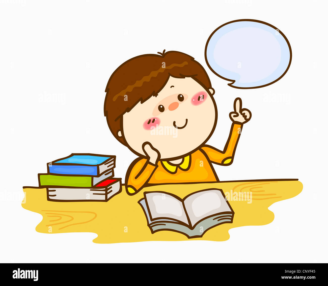 A boy thinking with books Stock Photo - Alamy