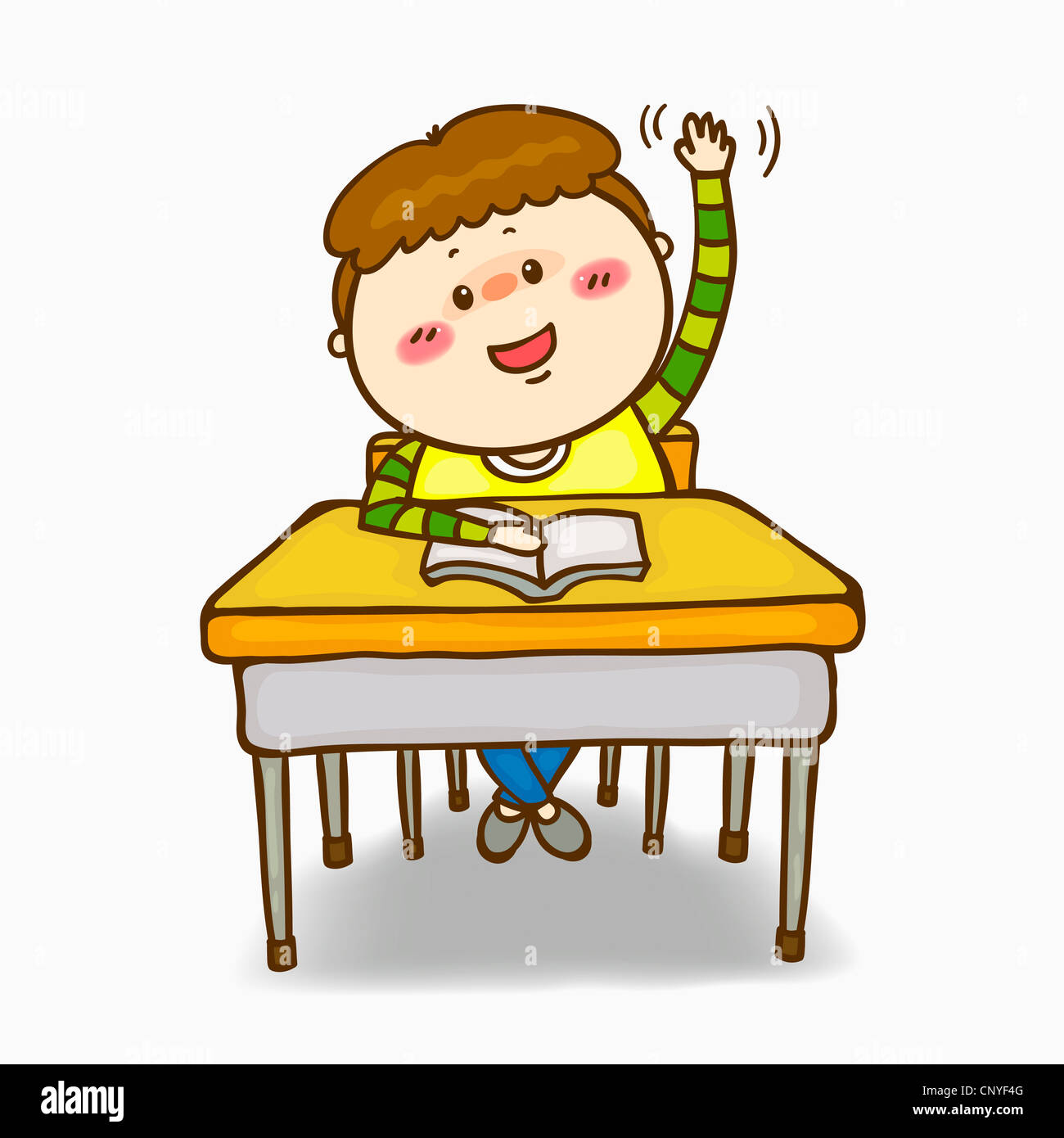 A boy raising his hand in the classroom Stock Photo - Alamy