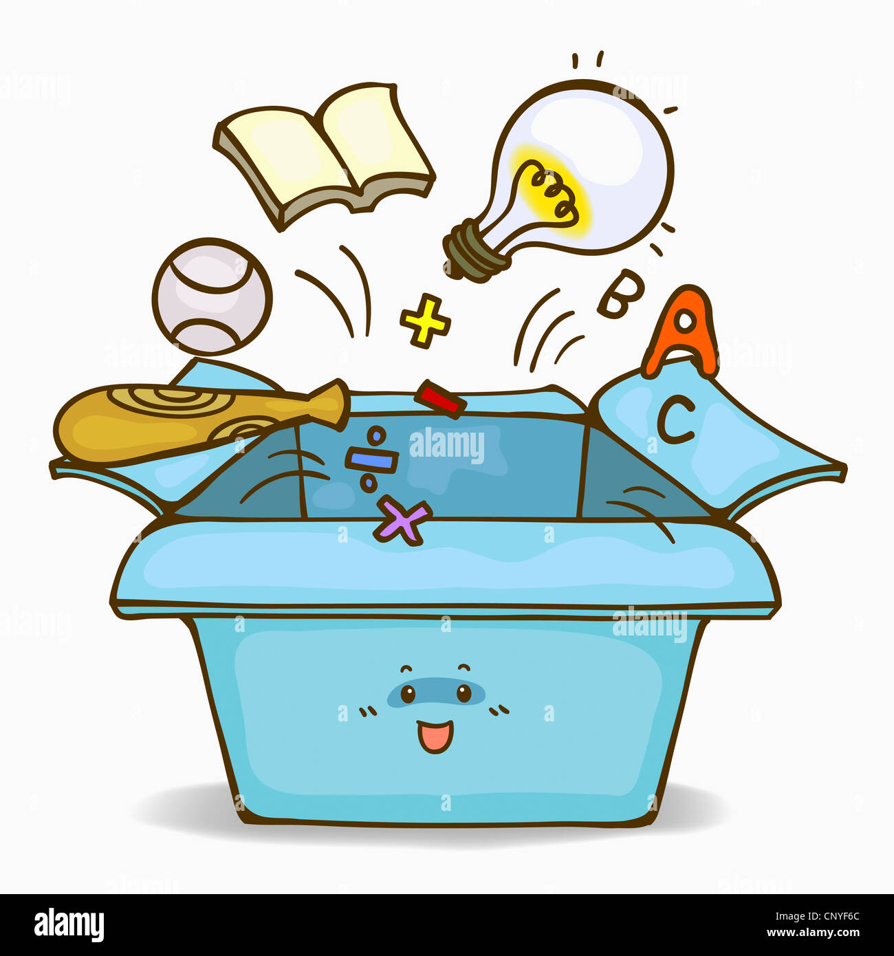 The various education item from the blue box Stock Photo - Alamy