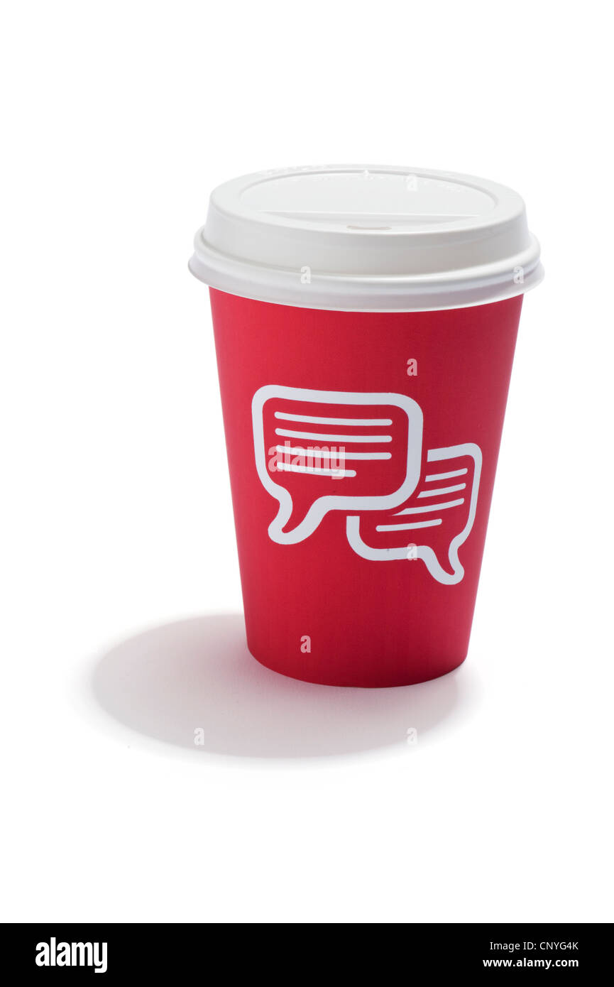 A red takeaway drink cup with speech bubbles on it Stock Photo - Alamy