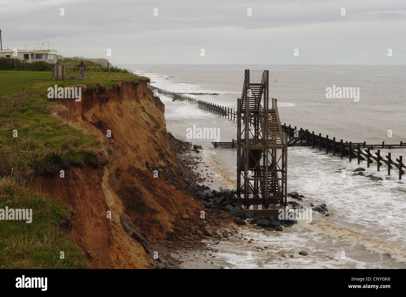 the temporary but now abandoned beach staircase at Happisburgh Norfolk ...