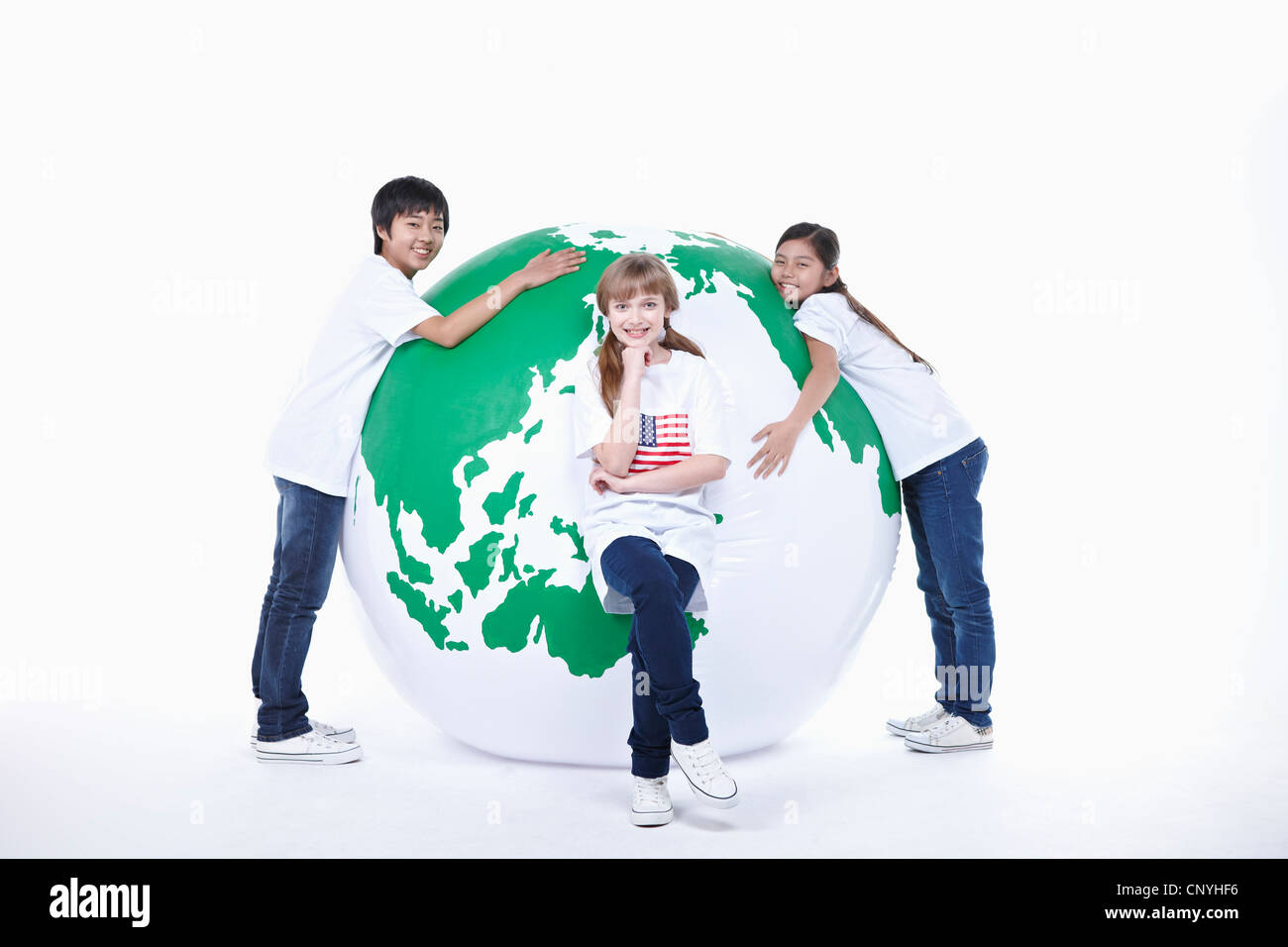 The global students with the globe Stock Photo - Alamy