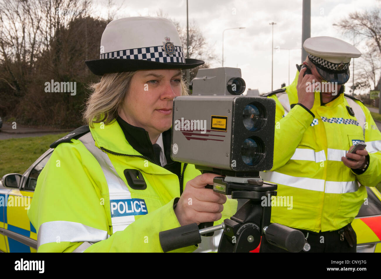 Traffic police officers operating a speed trap Stock Photo - Alamy