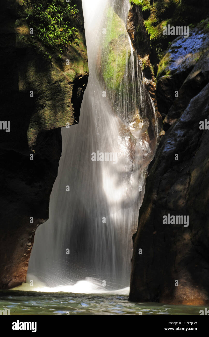 pictoresque waterfall of a river in a narrow canyon, Honduras, Copan ...
