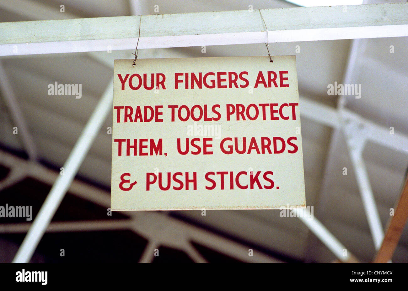Prevention sign for woodworkers Stock Photo - Alamy
