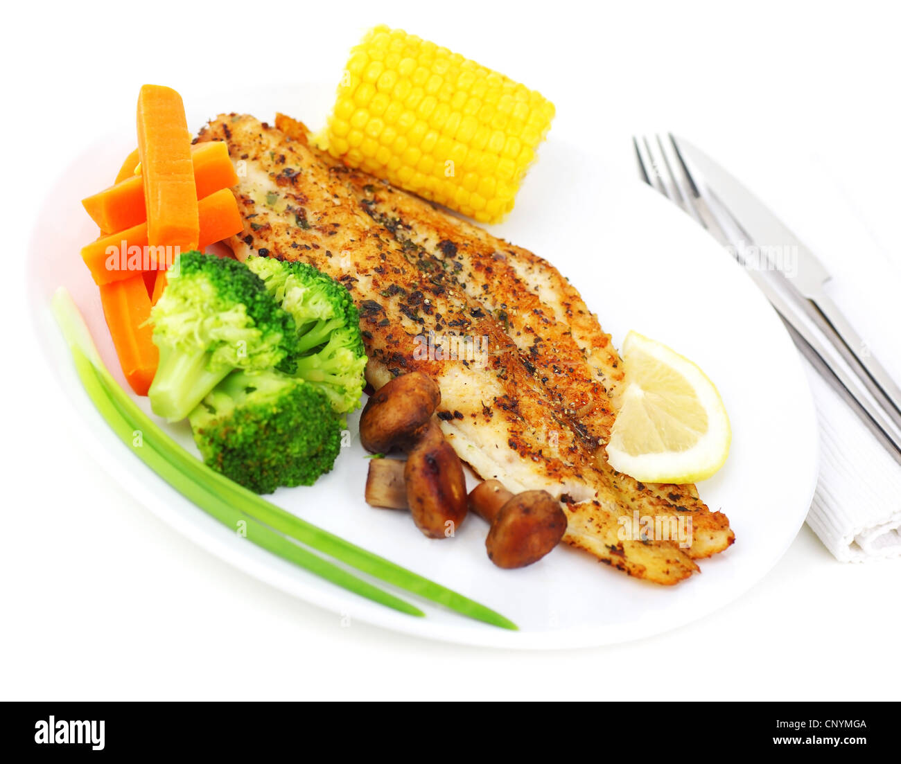 Tasty healthy fish fillet with steamed vegetables Stock Photo - Alamy
