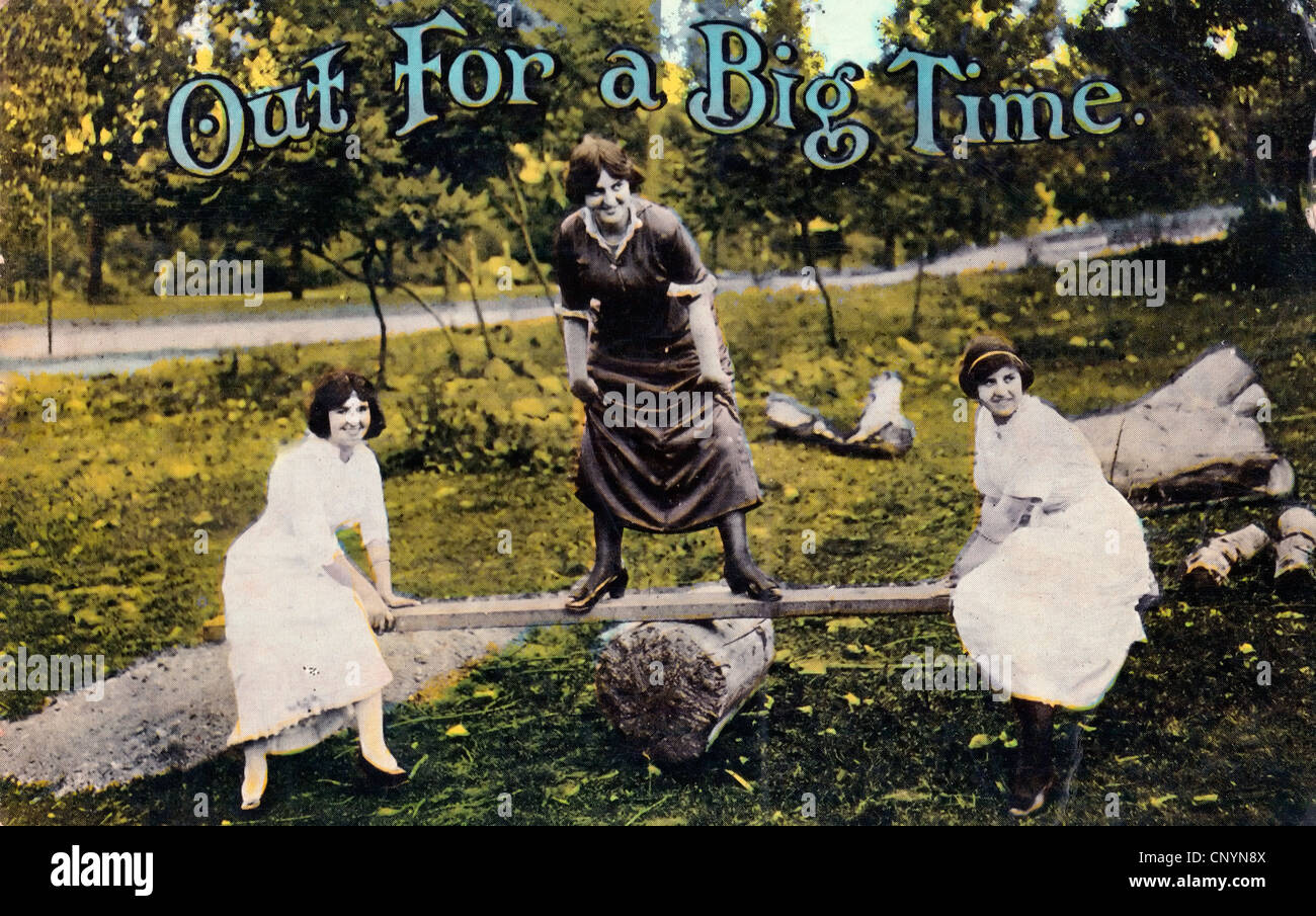 Out for a Big Time - Three girls on a homemade seesaw - vintage ...