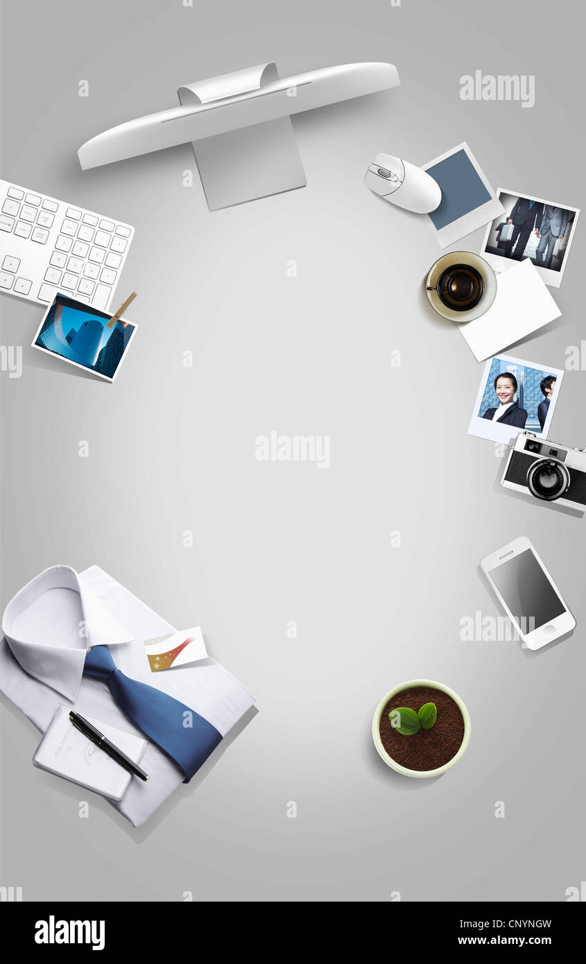 The businessman desk with various stuffs around Stock Photo - Alamy
