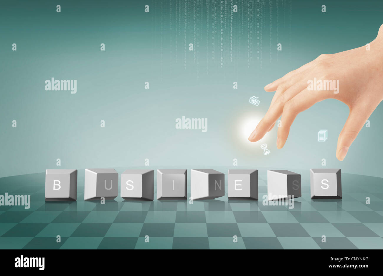 The hand picking up the business button Stock Photo - Alamy