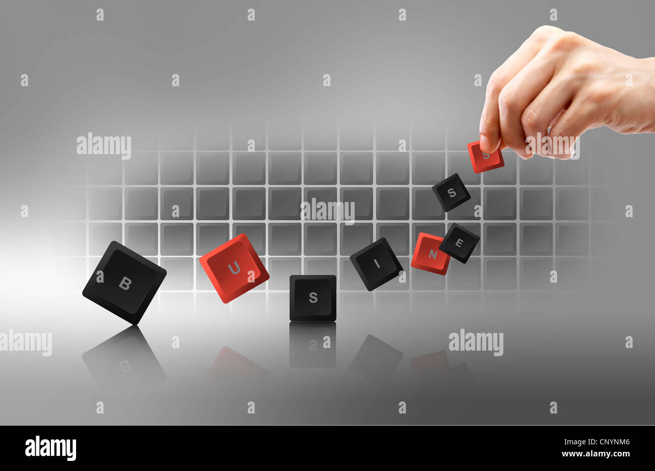 The hand holding the business button Stock Photo - Alamy