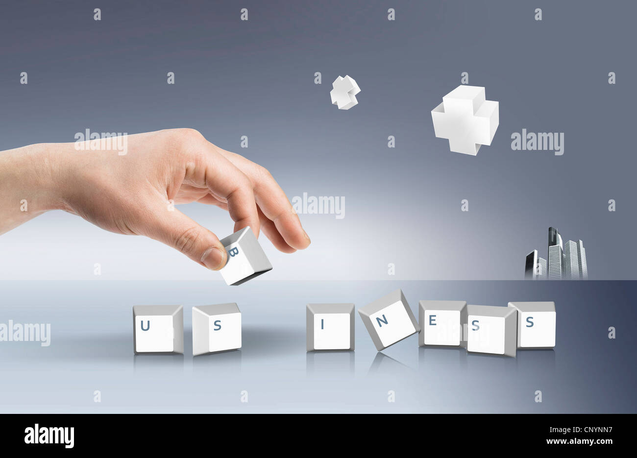 The hand picking up the business button Stock Photo - Alamy