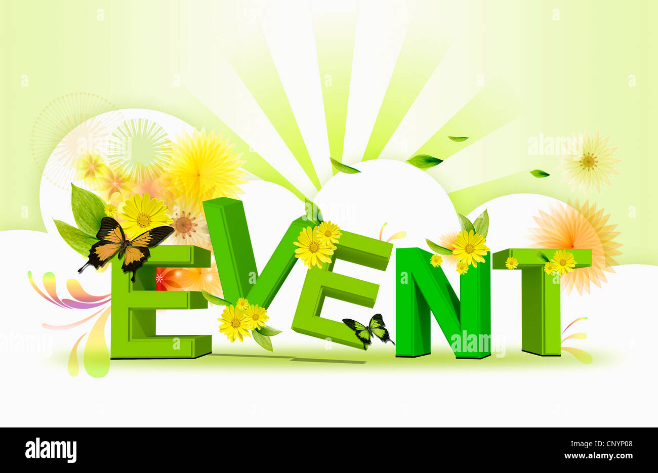 The green 'EVENT' with flower background Stock Photo - Alamy
