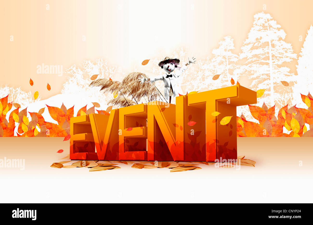 The orange 'EVENT' with autumn background Stock Photo - Alamy