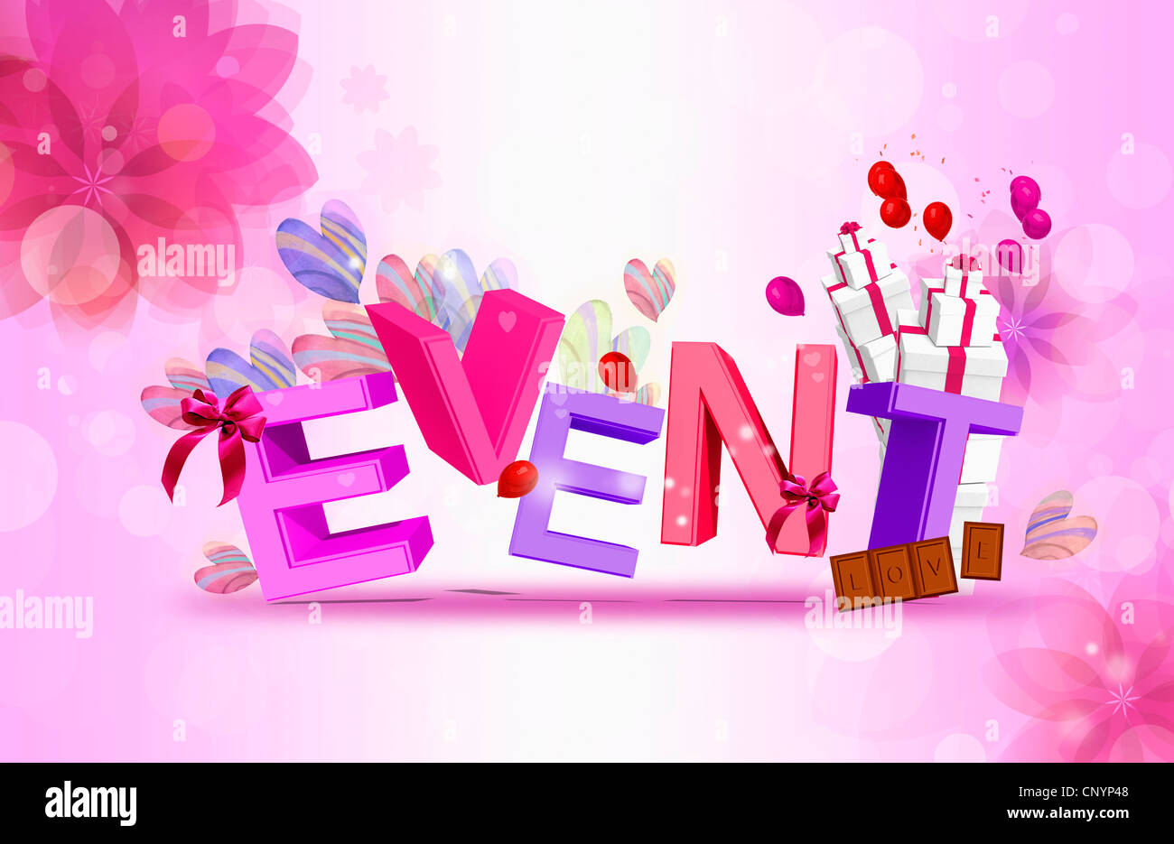 The colorful 'EVENT' with party decoration background Stock Photo - Alamy