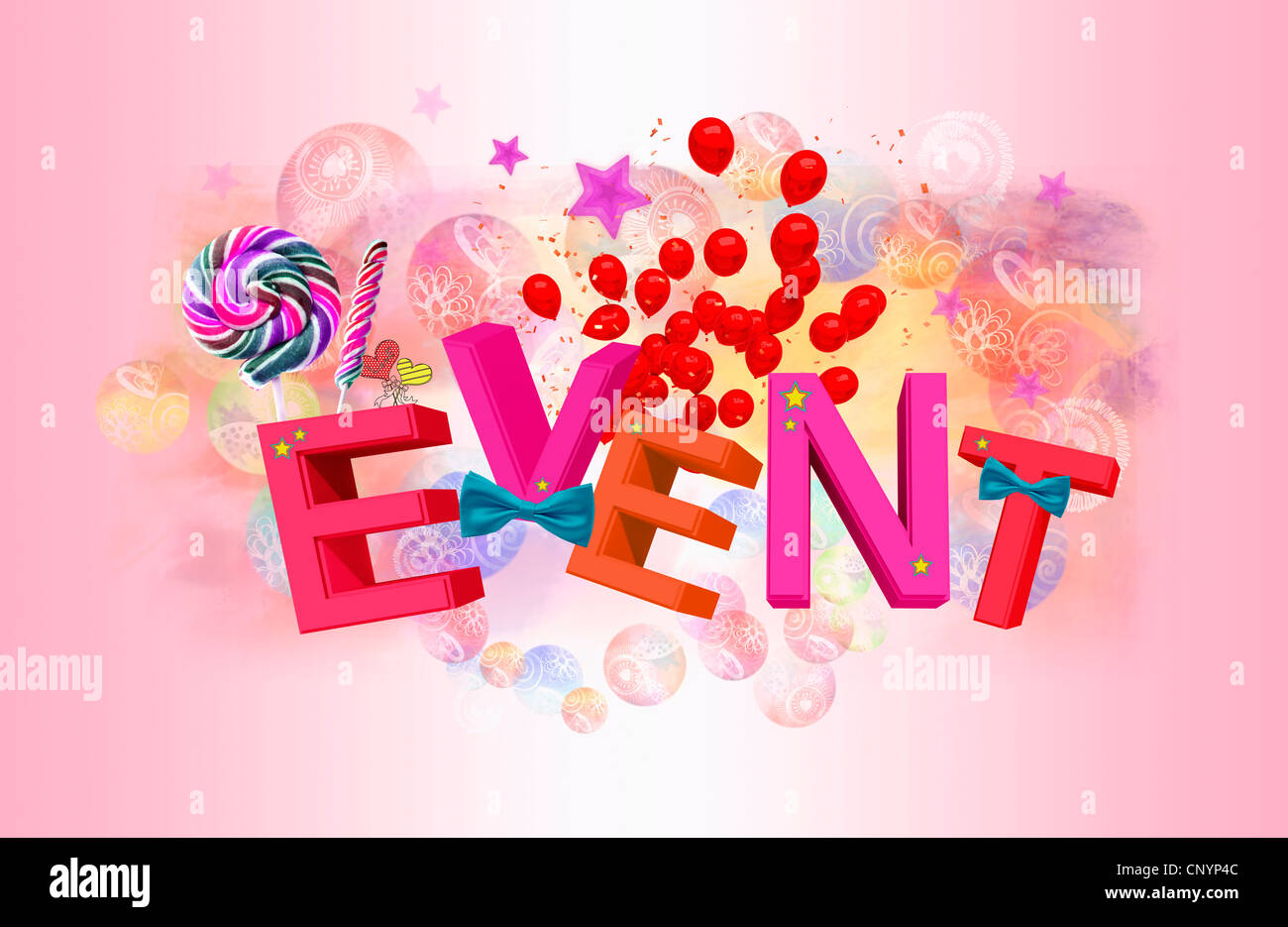 The colorful 'EVENT' with party decoration background Stock Photo - Alamy