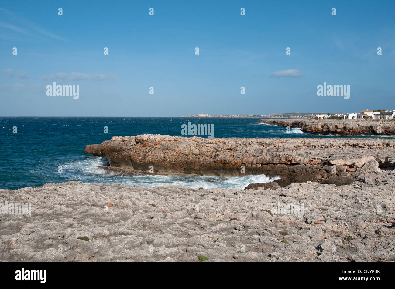 The rocky western coastline cliffs of the Balearic island of Menorca ...
