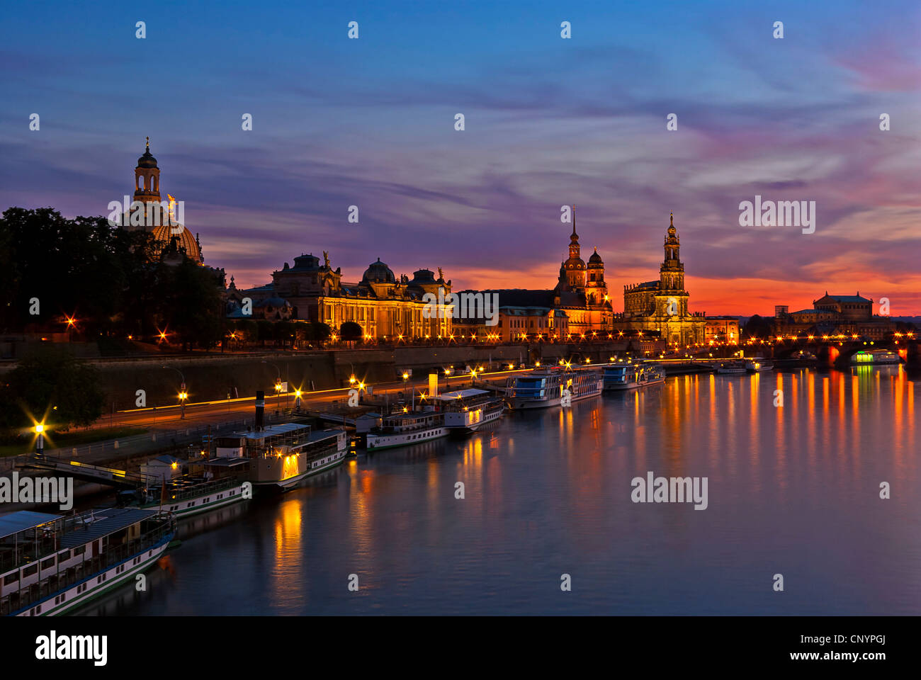 Old baroque historic waterfront of the city of Dresden, Saxony, Germany ...