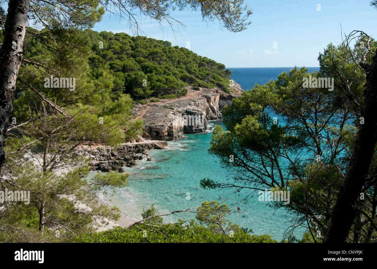 The quiet beach of Cala Corgada on the Balearic island of Menorca Spain ...