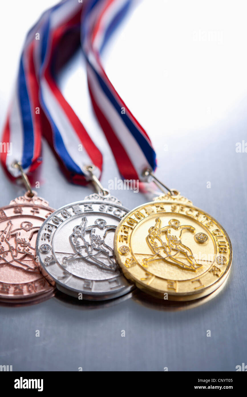 The gold, silver, and bronze prize medal Stock Photo - Alamy