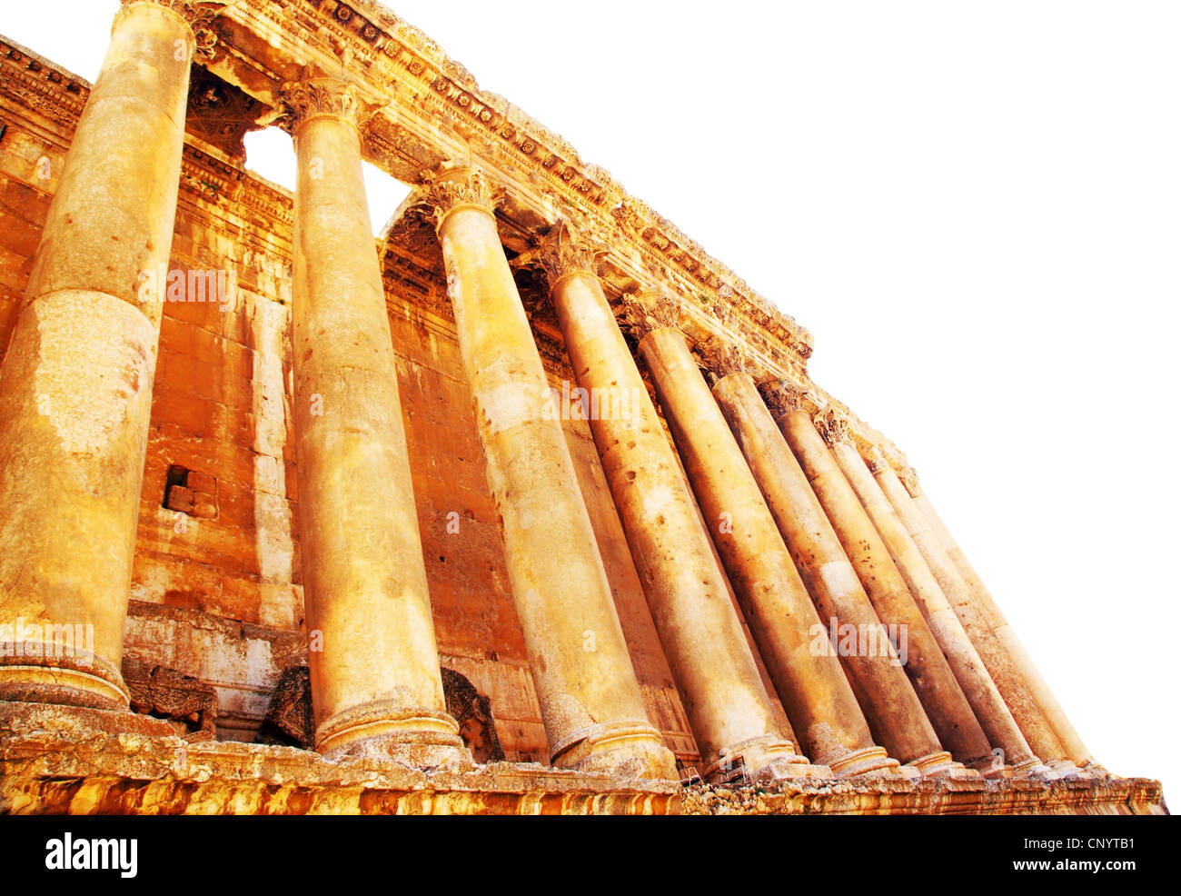 Jupiter's temple ancient Roman columns isolated on white, Baalbek ...