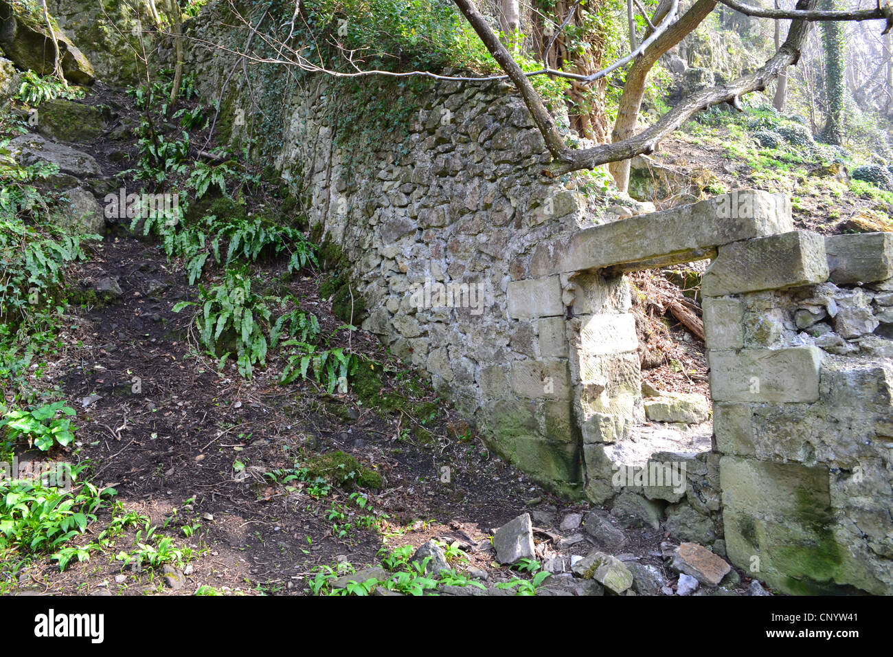 Ancient ruin, part of a historic house in Matlock Bath, Derbyshire, UK ...