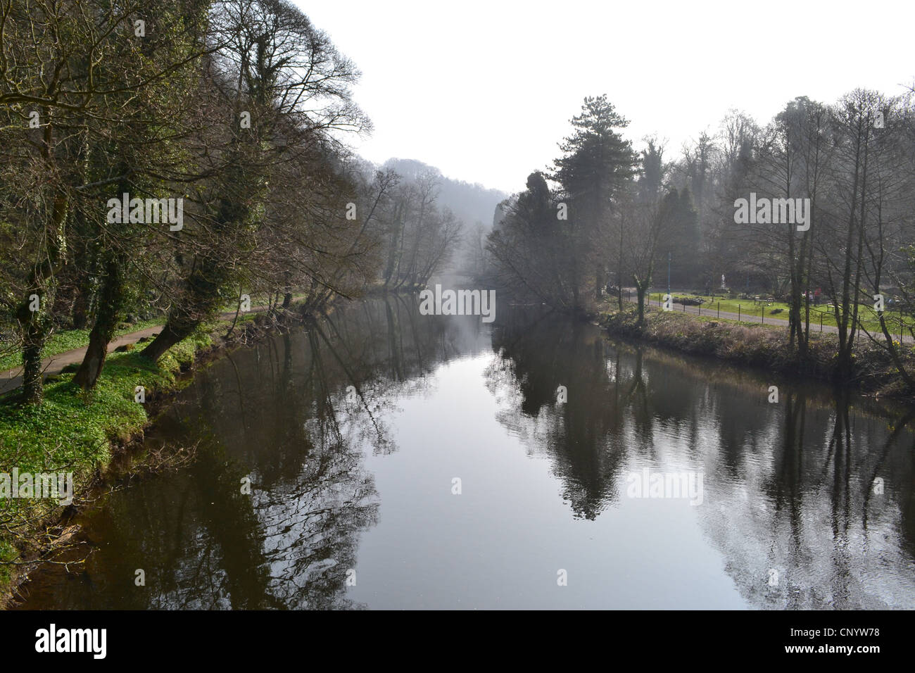 Riverside along Lovers Walk in Matlock Bath, Derbyshire, UK Stock Photo ...