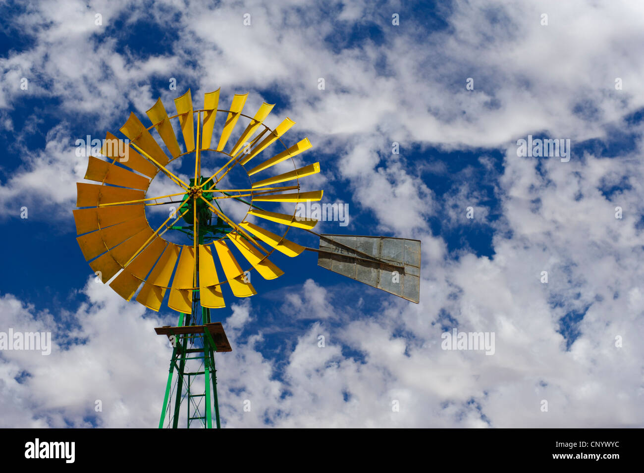 Yellow coloured windmill seen from below , Namibia Stock Photo - Alamy