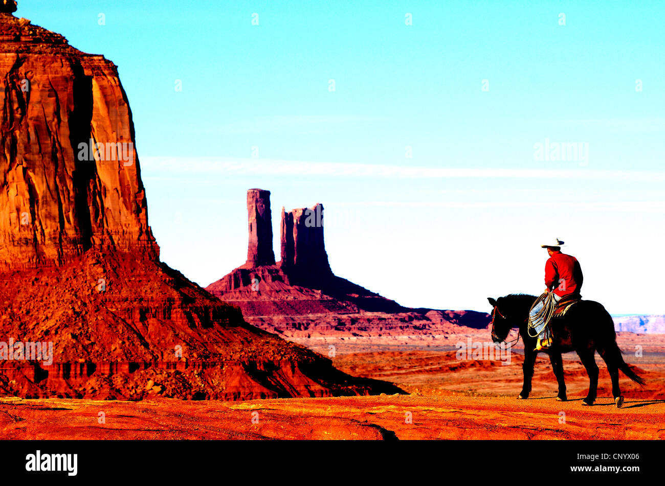 A Navajo cowboy poses on John Ford Point, Monument Valley, Arizona ...