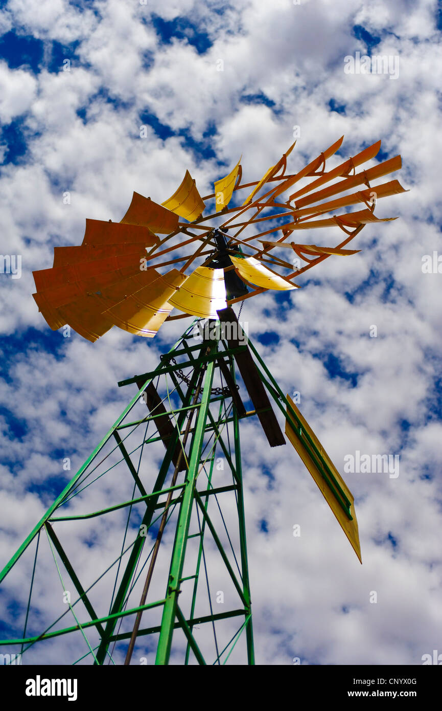 Yellow coloured windmill seen from below , Namibia Stock Photo - Alamy
