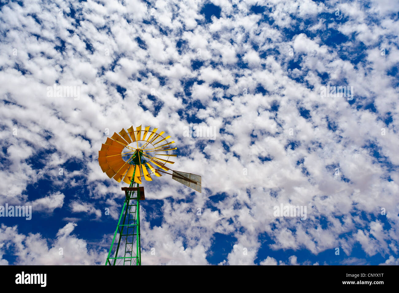 Yellow coloured windmill seen from below , Namibia Stock Photo - Alamy