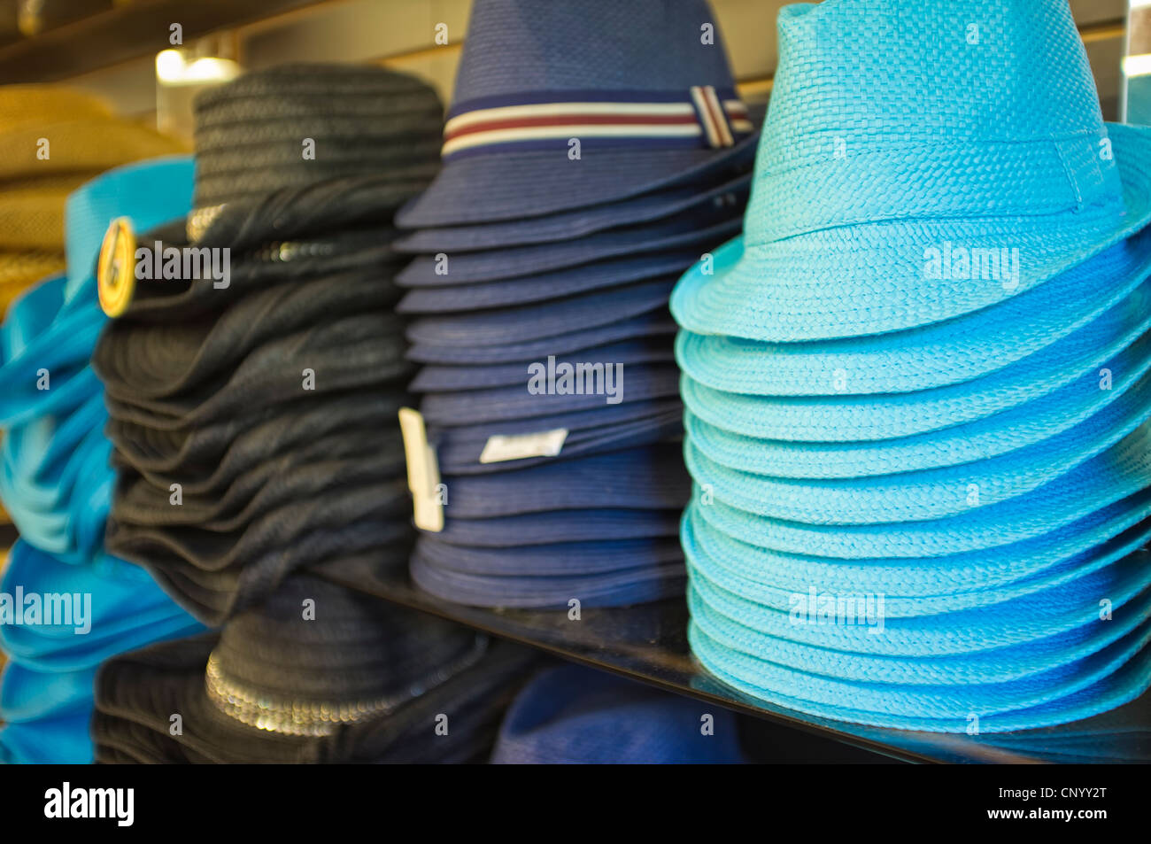 Hats on sales display in a hat store Stock Photo - Alamy