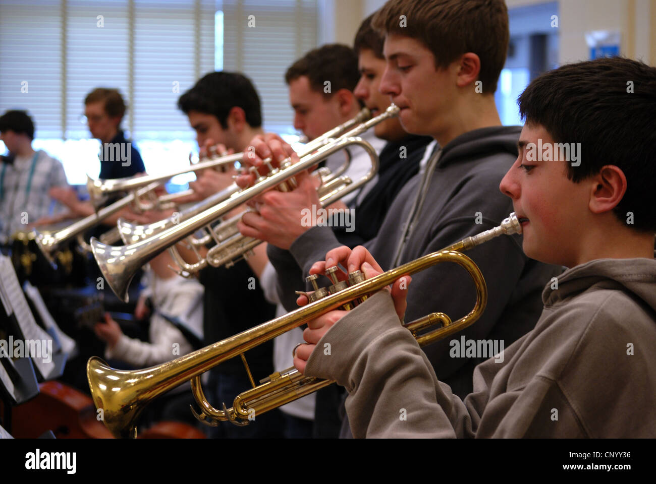 American boy students in High School trumpet section Stock Photo - Alamy