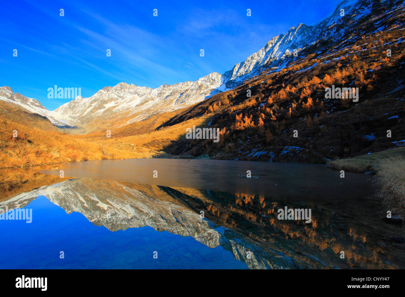 lake Grundsee in valley Loetschental, Switzerland, Valais Stock Photo ...