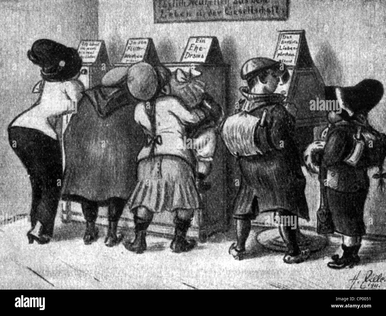 movie / cinema, children watching raree show, from "Lustige Blaetter ...