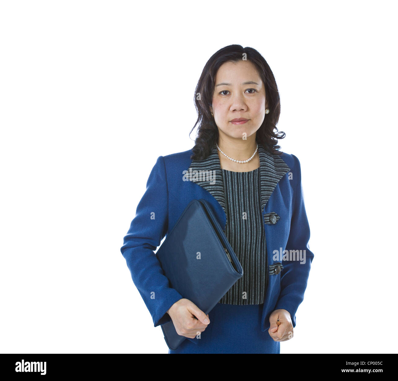 Asian women carrying folder in business suit on white background Stock ...