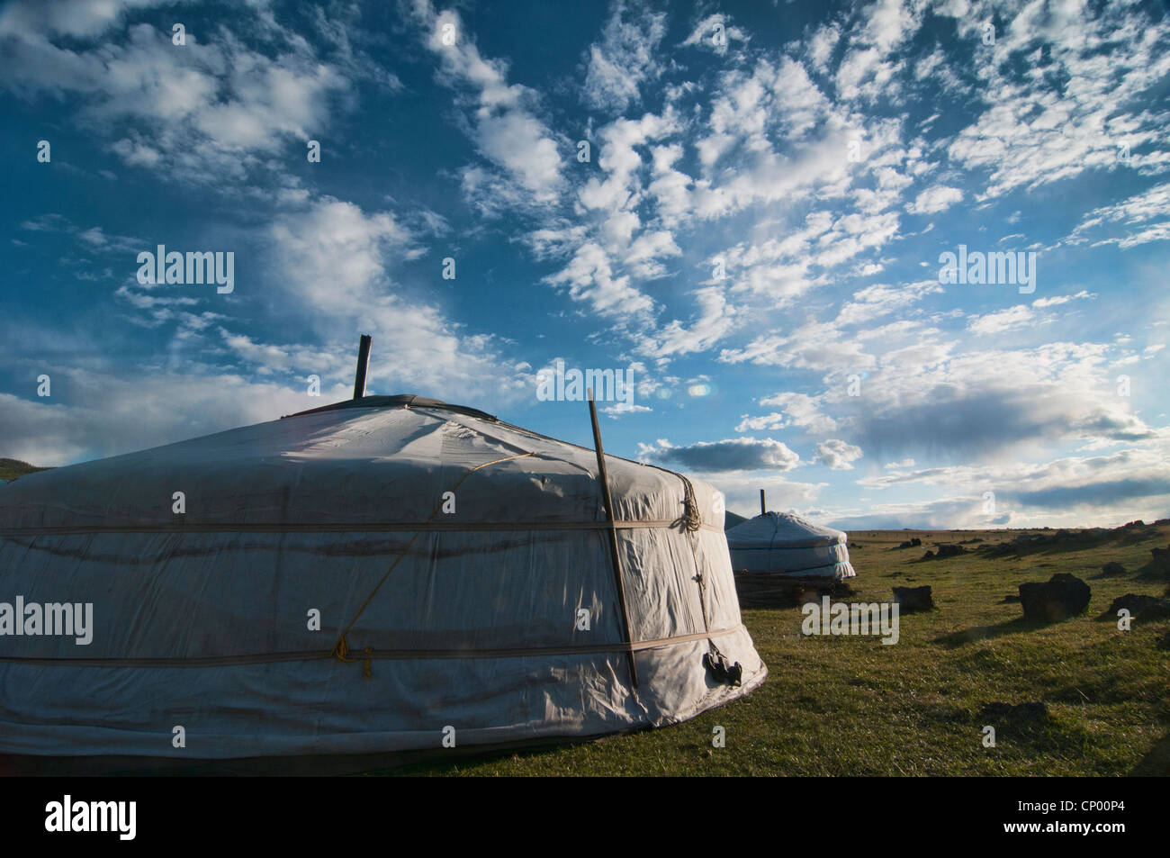 traditional ger tents in the Orkhon River Valley of Central Mongolia ...